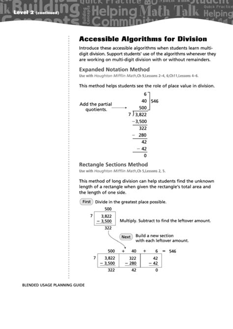 Accessible Algorithms For Division Division Worksheet Printable Pdf