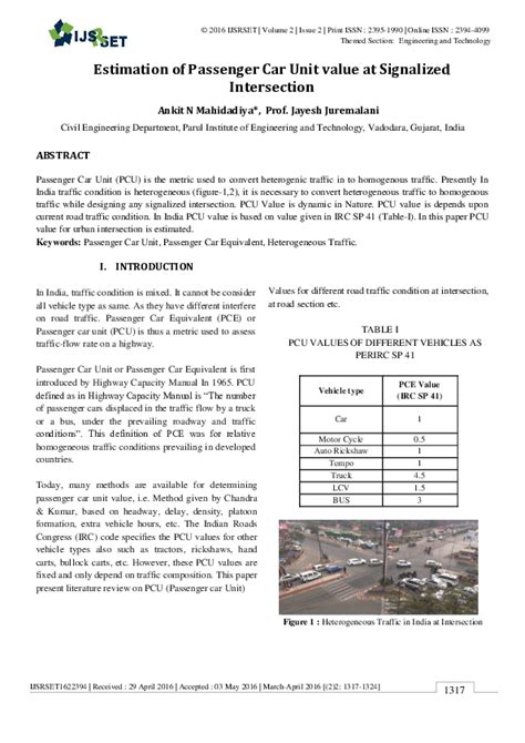 Pdf Estimation Of Passenger Car Unit Value At Signalized Intersection