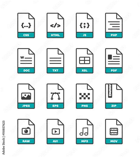 linear thin vector file format icons set document outline icons file
