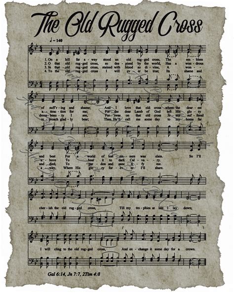 Digital File Christian Hymn Sheet Music The Old Rugged Cross 