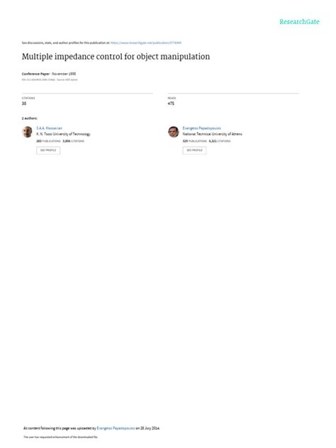Multiple Impedance Control For Object Manipulation Pdf Force Matrix Mathematics