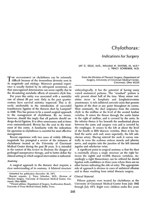 Chylothorax Indications For Surgery Pmc