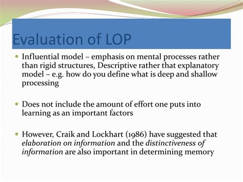Ppt Levels Of Processing Memory Model Overview Powerpoint