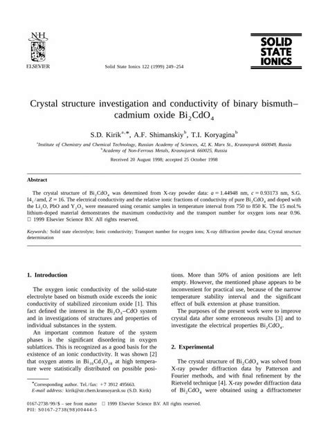 Pdf Crystal Structure Investigation And Conductivity Of Binary