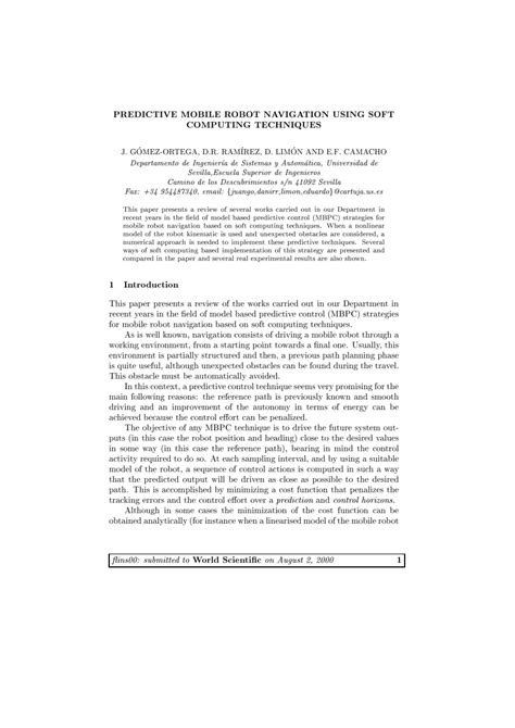 Pdf Predictive Mobile Robot Navigation Using Soft Computing Techniques