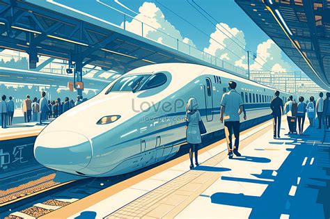 선로를 달리는 고속열차 일러스트 무료 다운로드 Lovepik