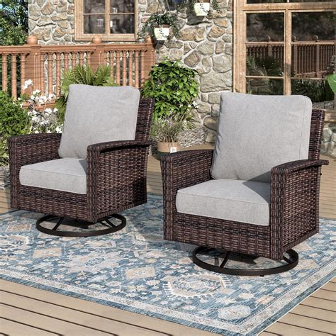 Mixpatio Swivel Patio Wicker Chairs Set Of 2 High Back