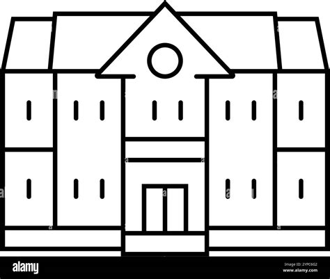 Primary School Building Line Icon Vector Illustration Stock Vector