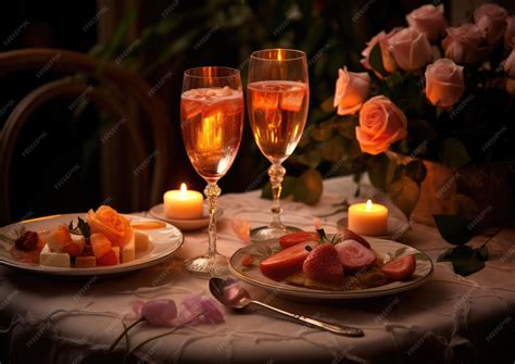 Premium Ai Image A Romantic Dinner Table For Two Complete With