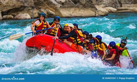 Young Persons Rafting On The Ganges River In Rishikesh Extreme And Fun