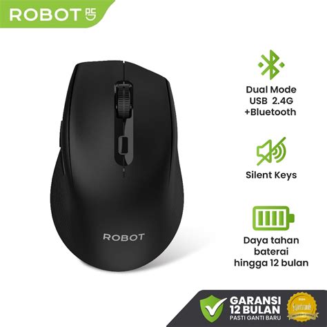 Jual Robot Mouse Wireless Bluetooth Dual Mode Usb Receiver Silent Click 1600dpi Desain Ergonomis