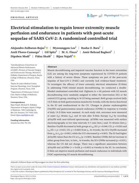 Pdf Electrical Stimulation To Regain Lower Extremity Muscle Perfusion And Endurance In