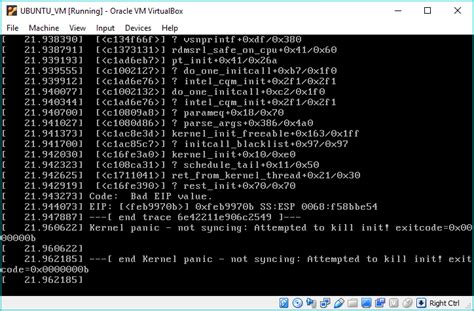 virtualbox end kernel panic not syncing attempted to kill init