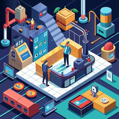 Premium Vector A Colorful Illustration Of A Room With A Man Standing In Front Of A Computer