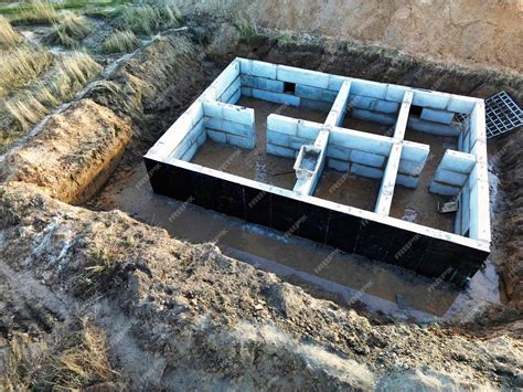 Construction De La Fondation Du Bâtiment à Partir De Blocs De Béton Vue