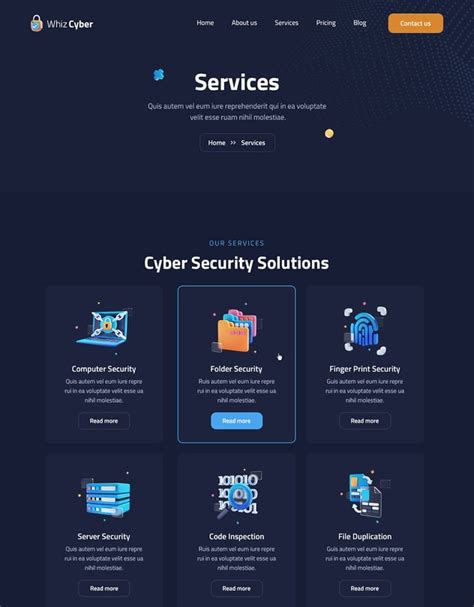 whizcyber cyber security html template site templates ft