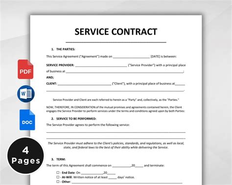 Printable Service Contract Templates Services Contract Agreement
