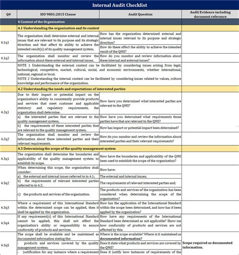 ISO 9001 Internal Audit Checklist Excel Template Internal Audit Checklist Format In Excel