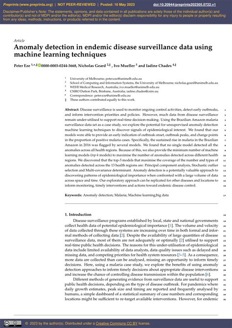 Pdf Anomaly Detection In Endemic Disease Surveillance Data Using Machine Learning Techniques