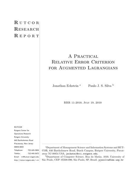 PDF A Practical Relative Error Criterion For Augmented Lagrangians