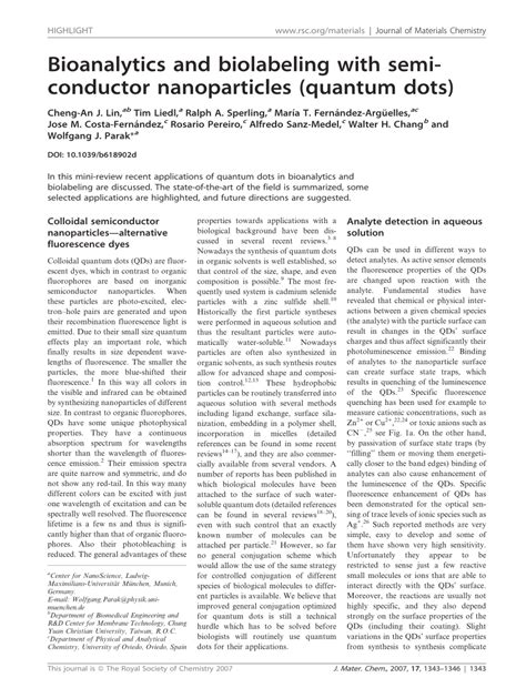 Pdf Bioanalytics And Biolabeling With Semiconductor Nanoparticles Quantum Dots
