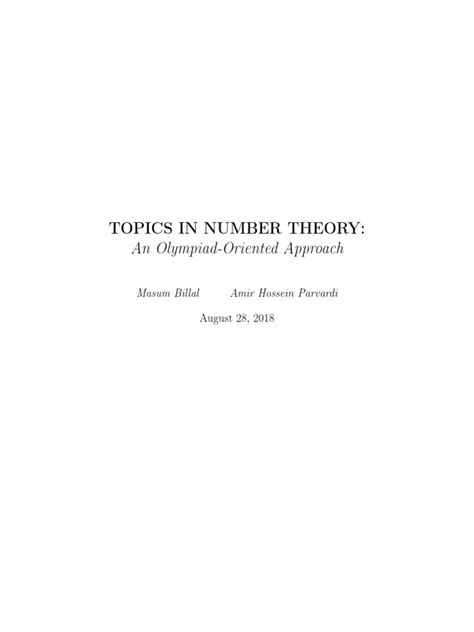 topics in number theory an olympiad oriented approach pdf numbers
