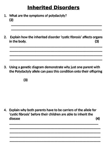 New Aqa Gcse Trilogy 2016 Biology Inherited Disorders Homework Teaching Resources