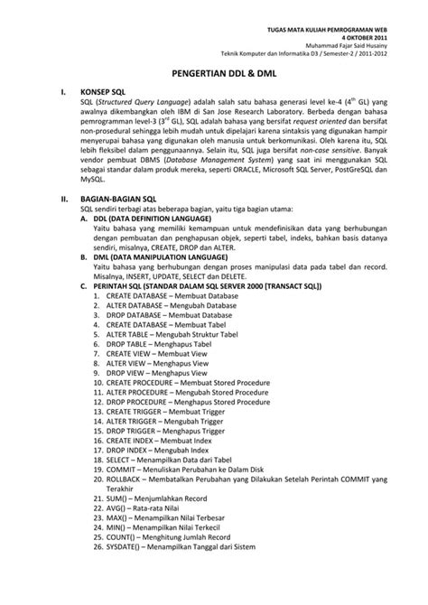 Pengertian DDL DML PDF