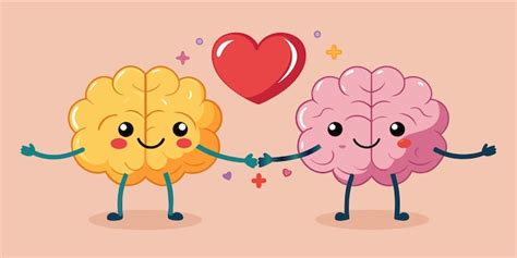 Dibujos Animados De Dos Cerebros Tomados De La Mano Con Un Corazón En