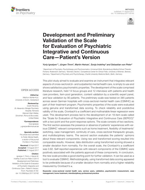 Pdf Development And Preliminary Validation Of The Scale For Evaluation Of Psychiatric