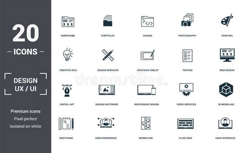 Design Ui And Ux Set Icons Collection Includes Simple Elements Such As Wireframe Portfolio