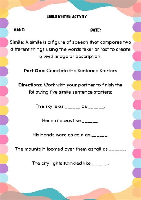 Simile Writing Activity By Enisa Perashi Tpt