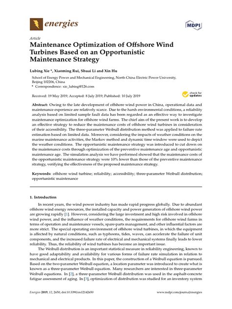 Maintenance Optimization Of Offshore Wind Pdf Offshore Wind Power