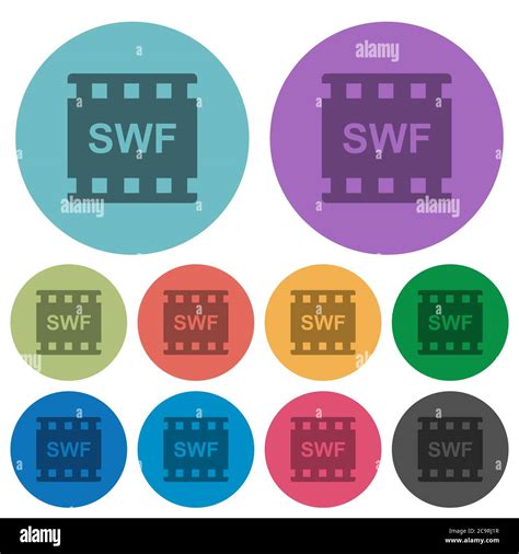 Swf Movie Format Darker Flat Icons On Color Round Background Stock