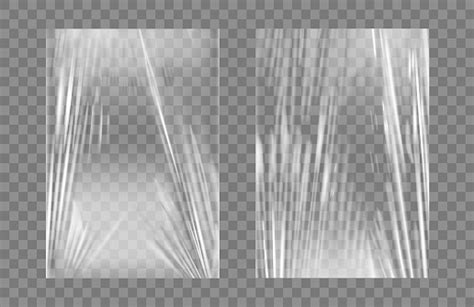투명 스트레치 플라스틱 랩 텍스처 세트 사실적인 폴리에틸렌 래핑 스트레치 필름 배경 벡터 투명 셀로판 패키지 모형 플라스틱에 대한 스톡 벡터 아트 및 기타 이미지 Istock