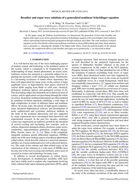 Pdf Breather And Rogue Wave Solutions Of A Generalized Nonlinear