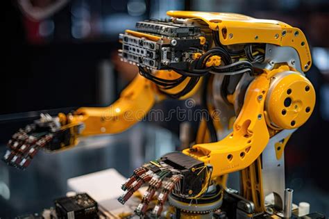 Close Up Of Robotic Arm With Sensors And Systems Visible Stock