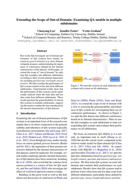 Pdf Extending The Scope Of Out Of Domain Examining Qa Models In Multiple Subdomains