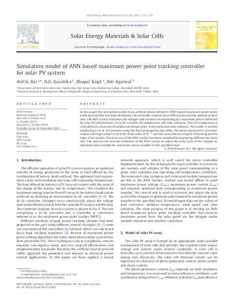 pdf simulation model of ann based maximum power point tracking
