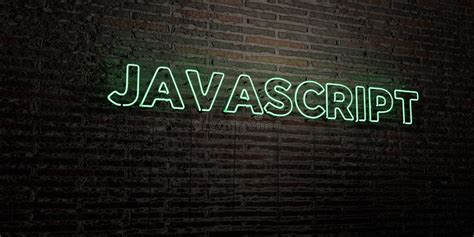 javascript realistic neon sign on brick wall background 3d rendered