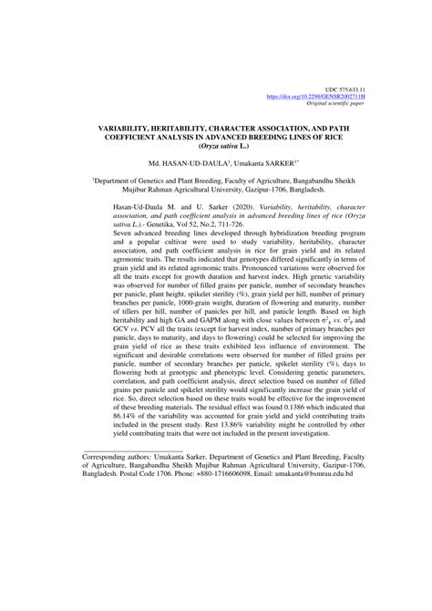 Pdf Variability Heritability Character Association And Path Coefficient Analysis In