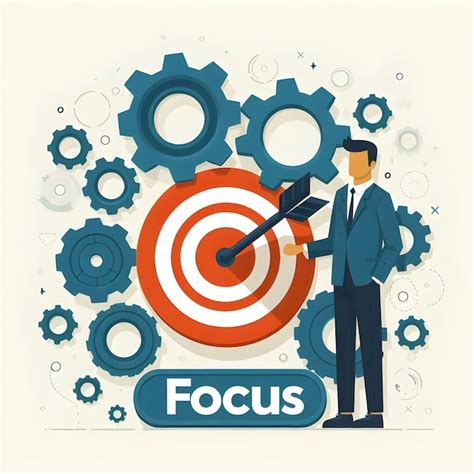 Focus Concept Target Surrounded By Gears In Operational Management Business Tone Flat Isolated
