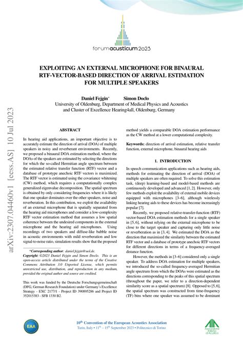 Pdf Exploiting An External Microphone For Binaural Rtf Vector Based Direction Of Arrival