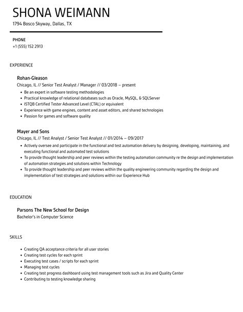 Senior Test Analyst Resume Samples Velvet Jobs
