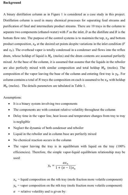 solved background a binary distillation column as in figure