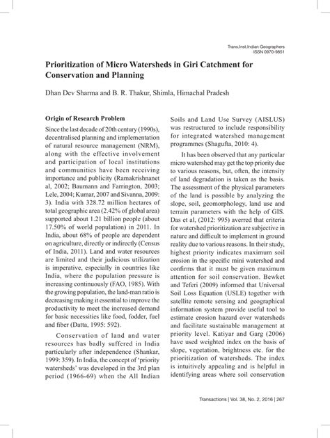 Pdf Prioritization Of Micro Watersheds In Giri Catchment For