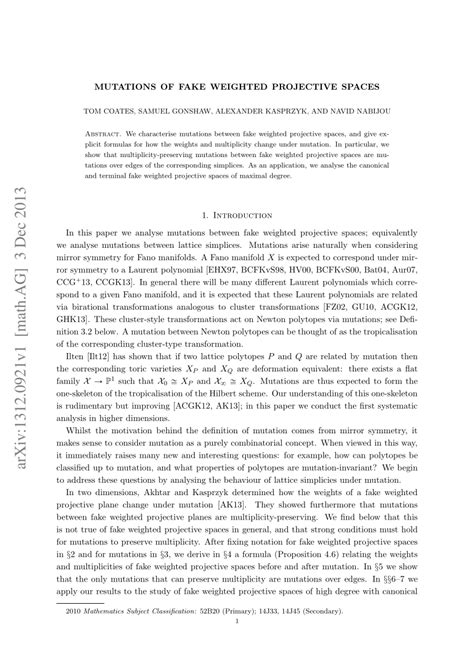 Pdf Mutations Of Fake Weighted Projective Spaces