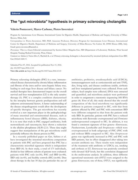 Pdf The Gut Microbiota” Hypothesis In Primary Sclerosing Cholangitis