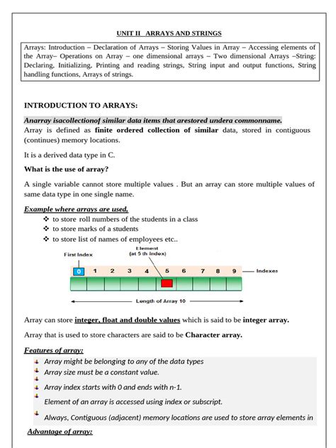 Unit Ii Arrays And Strings Book Pdf String Computer Science Integer Computer Science
