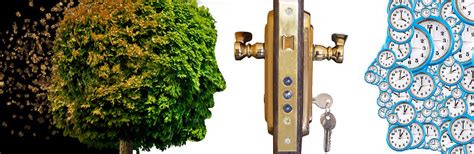 자연과 생각을 상징하는 사람 머리 모양의 나무와 사람 머리 모양의 수많은 시계가 등장하는 이미지는 시간의 흐름을 상징합니다 개념과 주제에 대한 스톡 사진 및 기타 이미지